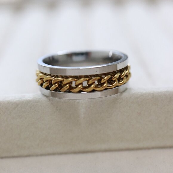 Accessories | 2tone Spinning Cuban Chain 8mm Square Edge Ring Mens Ring ...